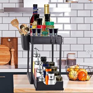 Under Sink Organizers and Storage,2 Tier Under Sink Cabinet Basket Storage with Sliding Drawers,2pack Under Sink Storage for Bathroom Kitchen