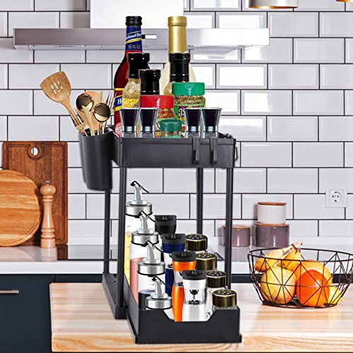 Under Sink Organizers and Storage,2 Tier Under Sink Cabinet Basket Storage with Sliding Drawers,2pack Under Sink Storage for Bathroom Kitchen