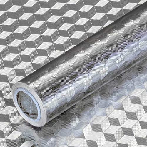 HONANK Self Adhesive Kitchen Backsplash Wallpaper, Oil Proof Aluminum Foil Kitchen Sticker Heat Resistant Peel and Stick Contact Paper for Countertop Shelf Liner Drawer Liner (15.7x196.8 inch)