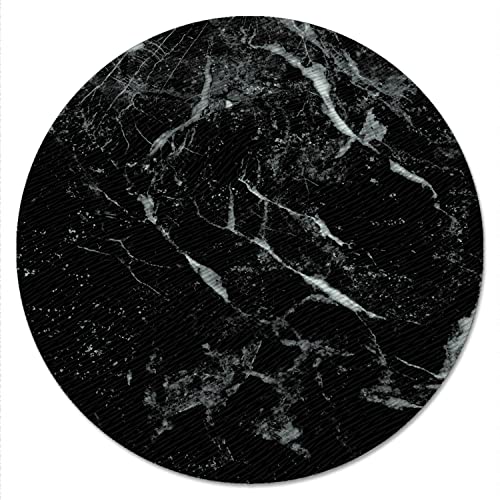 Counterart Black Marble Design 4mm Heat Tolerant Tempered Glass Lazy Susan Turntable 13" Diameter Cake Plate Condiment Caddy Pizza Server