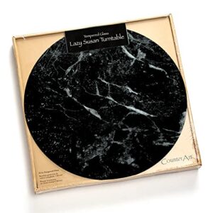 Counterart Black Marble Design 4mm Heat Tolerant Tempered Glass Lazy Susan Turntable 13" Diameter Cake Plate Condiment Caddy Pizza Server