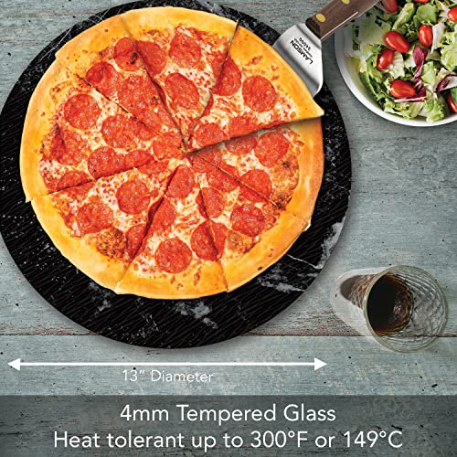 Counterart Black Marble Design 4mm Heat Tolerant Tempered Glass Lazy Susan Turntable 13" Diameter Cake Plate Condiment Caddy Pizza Server