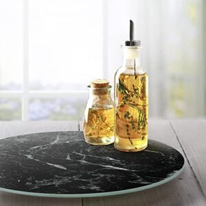 Counterart Black Marble Design 4mm Heat Tolerant Tempered Glass Lazy Susan Turntable 13" Diameter Cake Plate Condiment Caddy Pizza Server