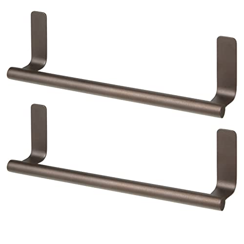 mDesign Steel Wall-Mounted Towel Rack Storage Holder - Self-Adhesive Space Saving Bar for Kitchen - Holds Hand and Dish Towels - Stick on Doors, Cabinet, Cupboard - Omni Collection - 2 Pack - Bronze