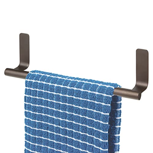 mDesign Steel Wall-Mounted Towel Rack Storage Holder - Self-Adhesive Space Saving Bar for Kitchen - Holds Hand and Dish Towels - Stick on Doors, Cabinet, Cupboard - Omni Collection - 2 Pack - Bronze