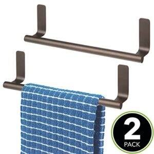 mDesign Steel Wall-Mounted Towel Rack Storage Holder - Self-Adhesive Space Saving Bar for Kitchen - Holds Hand and Dish Towels - Stick on Doors, Cabinet, Cupboard - Omni Collection - 2 Pack - Bronze