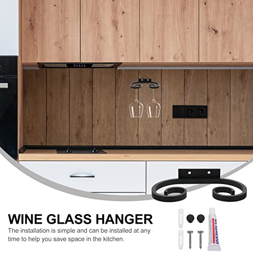 Cabilock 1 Set Wine Glass Hanging Holder Stemware Rack Hanger Free of Punch Wall- Mounted Goblet Rack Holder Kitchen Hanging Glass Storage Rack Organizer Black