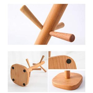 Hooshion Wooden Mug Rack Holder Stand, Coffee Mug Holder Stand, Mug Tree Holder with 6 Hooks Cups Organizer Cups Dryer for Tea Cup Coffee Cup Mug