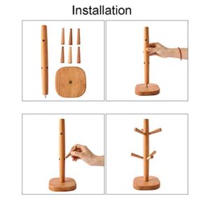 Hooshion Wooden Mug Rack Holder Stand, Coffee Mug Holder Stand, Mug Tree Holder with 6 Hooks Cups Organizer Cups Dryer for Tea Cup Coffee Cup Mug