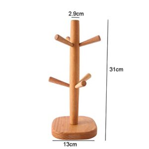 Hooshion Wooden Mug Rack Holder Stand, Coffee Mug Holder Stand, Mug Tree Holder with 6 Hooks Cups Organizer Cups Dryer for Tea Cup Coffee Cup Mug