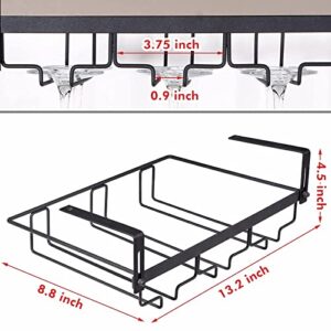 Kamehame Wine Glass Rack Under Cabinet, Nail Free Hanging Stemware Rack Metal Glasses Holder Storage Hanger for Kitchen, Bar(3 Rows, Black)