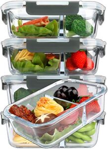 m mcirco [5-pack,36 oz] glass meal prep containers 2 compartments portion control with upgraded snap locking lids glass food storage containers, microwave, oven, freezer and dishwasher (4.5 cups)