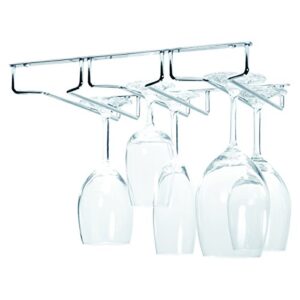 oenophilia under cabinet stemware rack, wine glass holder under cabinet kitchen, chrome finish, holds 6-9 glasses depending on style