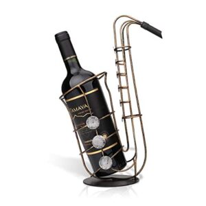 PIBM Stylish Simplicity Saxophone Style Wine Rack Bar Restaurant Home Decorations Creative Personality Metal Gold Retro Old Porch Desktop Ornaments Beautiful and Elegant