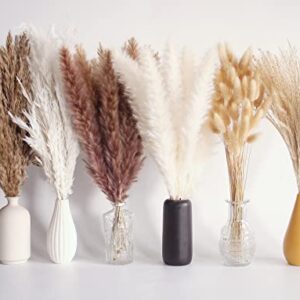 110 PCS Dried Pampas Grass Bouquet, Boho Table Decor, Bunny Tails Dried Flowers, Brown Pompas, White Pampas Grass for Wedding, Home, Rustic Party, Baby Shower Decorations