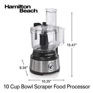 Hamilton Beach Food Processor & Vegetable Chopper for Slicing, Shredding, Mincing, and Puree, 10 Cups - Bowl Scraper, Stainless Steel