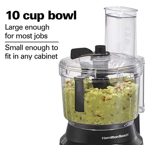 Hamilton Beach Food Processor & Vegetable Chopper for Slicing, Shredding, Mincing, and Puree, 10 Cups - Bowl Scraper, Stainless Steel