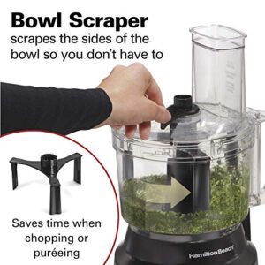 Hamilton Beach Food Processor & Vegetable Chopper for Slicing, Shredding, Mincing, and Puree, 10 Cups - Bowl Scraper, Stainless Steel