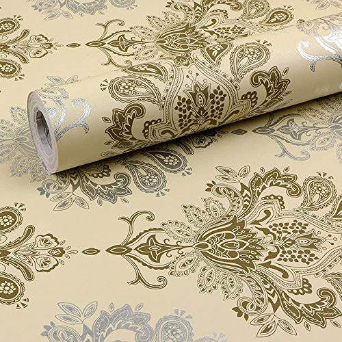 HOYOYO 17.8 x 78 Inches Self-Adhesive Liner Paper, Removable Shelf Liner Wall Stickers Dresser Drawer Peel Stick Kitchen Home Decor, Retro Damask