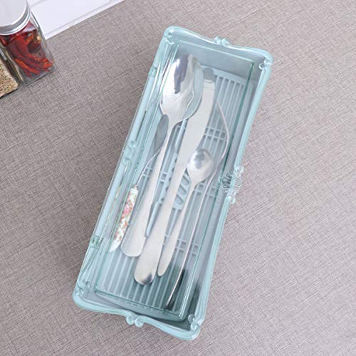 TOPBATHY Flatware Plastic Tray with Lid Kitchen Cutlery and Utensil Drawer Organizer Silverware Countertop Storage Container(Random Color)