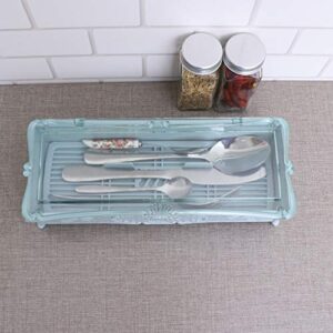 TOPBATHY Flatware Plastic Tray with Lid Kitchen Cutlery and Utensil Drawer Organizer Silverware Countertop Storage Container(Random Color)