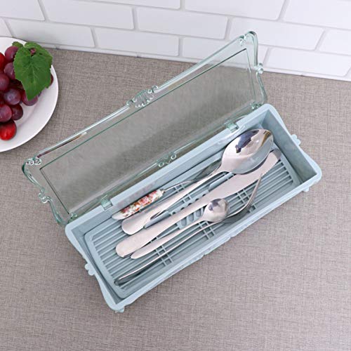 TOPBATHY Flatware Plastic Tray with Lid Kitchen Cutlery and Utensil Drawer Organizer Silverware Countertop Storage Container(Random Color)