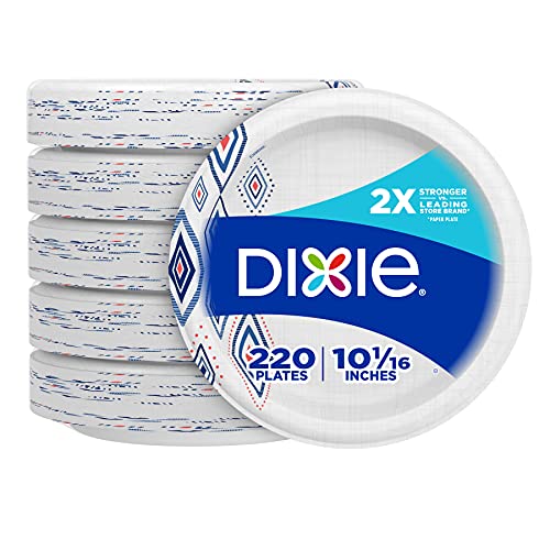 Dixie Paper Plates, 10 1/16 inch, Dinner Size Printed Disposable Plate, 44 Count (Pack of 5) , Packaging and Design May Vary