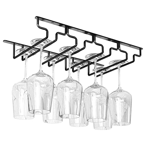 Uten Wine Glass Rack Under Cabinet Wine Glass Holder Iron Stemware Rack Glass Goblet Hanging Storage Organizer for Bar Kitchen Black