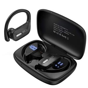 occiam wireless earbuds bluetooth headphones 48h play back earphones in ear waterproof with microphone led display for sports running workout black