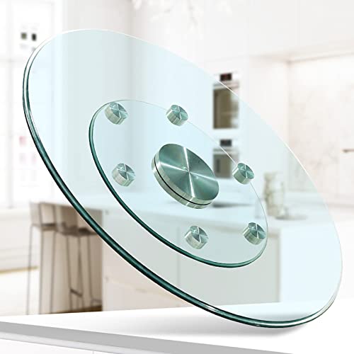 CIMOO Tempered Glass Lazy Susan Turntable Dining Table Transparent Round Turntable Tabletop Rotating Serving Tray-60cm/23.6in