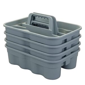 ramddy plastic organizer caddy, carry caddy with handle, gray, 4 packs