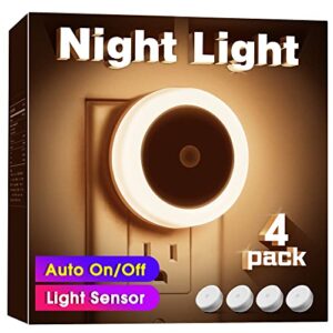 Night Light, Night Lights Plug into Wall [4Pack], Nightlight with Light Sensors, LED Night Light for Kids Room, Baby Night Light, Bathroom Night Light, Stair Lights, Hallway Light, Warm White