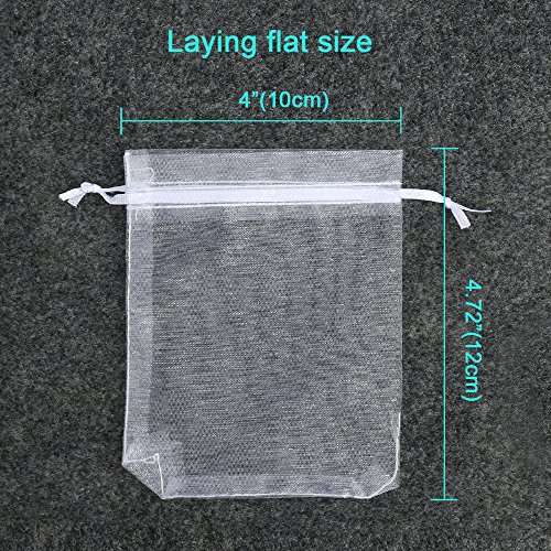 Hopttreely 100PCS Premium Sheer Organza Bags, White Wedding Favor Bags with drawstinr, 4x4.72 Jewelry Gift Bags for Party, Jewelry, Christmas, Festival, Bathroom Soaps, Makeup Organza Favor Bags