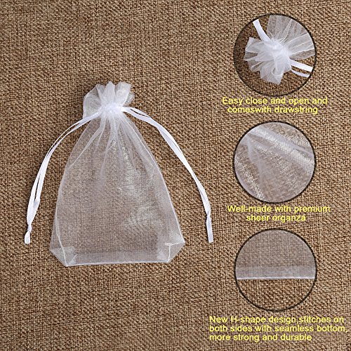 Hopttreely 100PCS Premium Sheer Organza Bags, White Wedding Favor Bags with drawstinr, 4x4.72 Jewelry Gift Bags for Party, Jewelry, Christmas, Festival, Bathroom Soaps, Makeup Organza Favor Bags