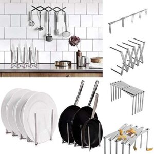 drnks kitchen utensil organizer stainless steel spoon holder storage rack pot lid plate holder rack 4 sectional adjustable extended suitable for kitchen