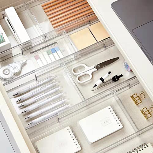 AOBOC Clear Plastic Kitchen Drawer Organizer with Two Adjustable Compartments,Flatware Organizer for Silverware,Cutlery or Kitchen Gadgets (3.9W×16.2L)