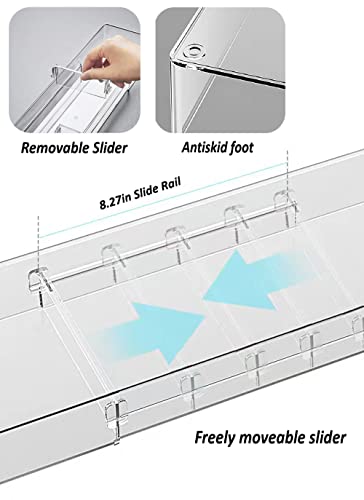 AOBOC Clear Plastic Kitchen Drawer Organizer with Two Adjustable Compartments,Flatware Organizer for Silverware,Cutlery or Kitchen Gadgets (3.9W×16.2L)