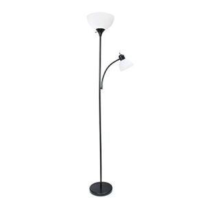 simple designs lf2000-blk mother-daughter floor lamp with reading light, black