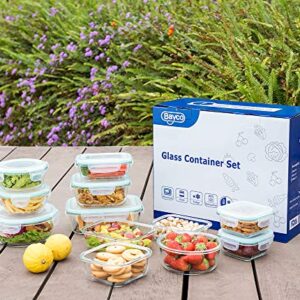 BAYCO Glass Food Storage Containers with Lids, [24 Piece] Glass Meal Prep Containers, Airtight Glass Bento Boxes, BPA Free & Leak Proof (12 lids & 12 Containers) - Blue