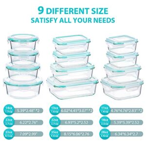 BAYCO Glass Food Storage Containers with Lids, [24 Piece] Glass Meal Prep Containers, Airtight Glass Bento Boxes, BPA Free & Leak Proof (12 lids & 12 Containers) - Blue