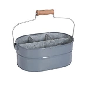 Galvanized Metal Caddy with 4 Compartments, Kitchen Utensil Holder, Drink Tub Caddy, Picnic Caddy, Serveware Utensil Organizer, Multipurpose Storage Bin With Handle- 12 Inch- Charcoal