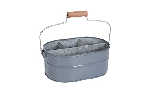 Galvanized Metal Caddy with 4 Compartments, Kitchen Utensil Holder, Drink Tub Caddy, Picnic Caddy, Serveware Utensil Organizer, Multipurpose Storage Bin With Handle- 12 Inch- Charcoal