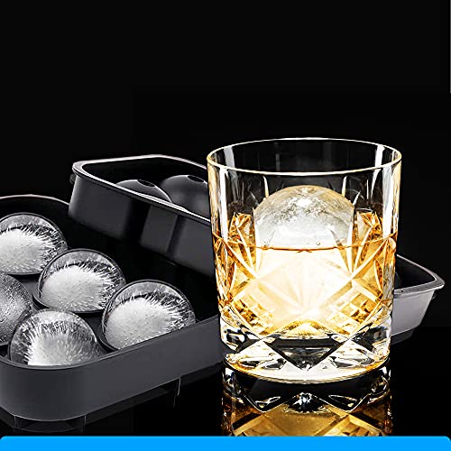 Ice Cube Trays Silicone (Set of 2) Whiskey Ice Ball Mold, Ice Ball Maker Mold, Round Ice Cube Mold, Sphere Ice Cube Mold, Square Large Ice Cube Tray for Cocktails & Bourbon - Easy Release BPA Free