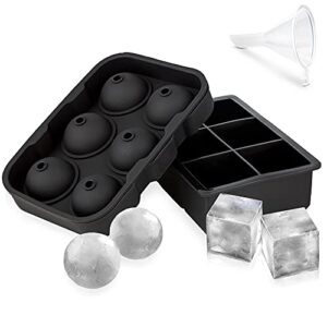 Ice Cube Trays Silicone (Set of 2) Whiskey Ice Ball Mold, Ice Ball Maker Mold, Round Ice Cube Mold, Sphere Ice Cube Mold, Square Large Ice Cube Tray for Cocktails & Bourbon - Easy Release BPA Free