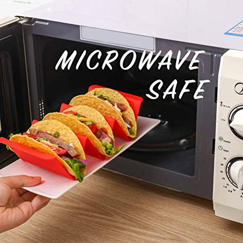 Colorful Taco Holder Stands Set of 6 - Premium Large Taco Tray Plates Holds Up to 3 or 2 Tacos Each, PP Health Material Very Hard and Sturdy, Dishwasher & Microwave Safe