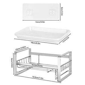 VANTEN Kitchen Sink Caddy Organizer, Sponge Holder for Sink, Sink Tray Drainer Rack, Dish Rags Brush Soap Storage Countertop with Removable Front Drain Pan (Not Including Dispenser and Sponge)