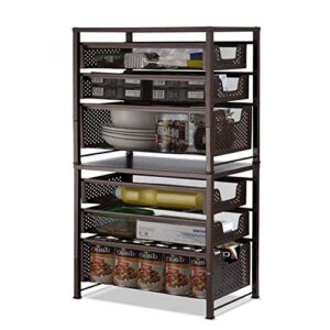 Bextsware Auledio Stackable Multi-Function Under Sink Organizer 3 Tier Sliding Basket Cabinet, Bronze