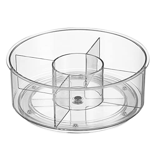 mDesign Lazy Susan Turntable Divided Plastic Spinner for Kitchen Pantry, Fridge, Cupboard, or Counter Organizing, Fully Rotating Organizer for Tea Bags, 9" Round - Lumiere Collection - Clear