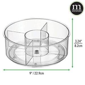 mDesign Lazy Susan Turntable Divided Plastic Spinner for Kitchen Pantry, Fridge, Cupboard, or Counter Organizing, Fully Rotating Organizer for Tea Bags, 9" Round - Lumiere Collection - Clear