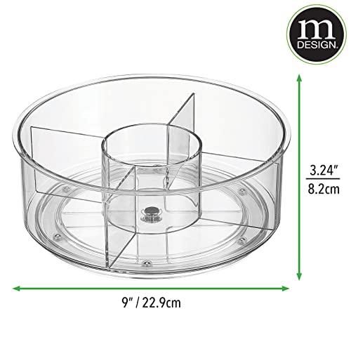 mDesign Lazy Susan Turntable Divided Plastic Spinner for Kitchen Pantry, Fridge, Cupboard, or Counter Organizing, Fully Rotating Organizer for Tea Bags, 9" Round - Lumiere Collection - Clear